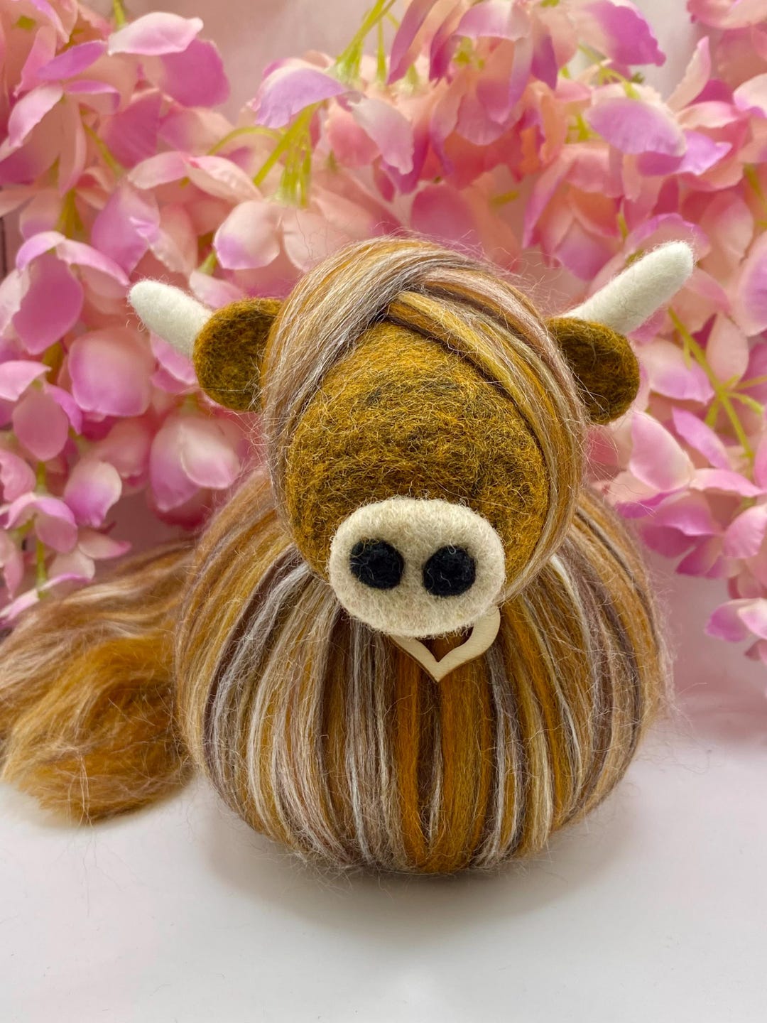 Needle Felted Sitting Striped Highland Cow Handmade Brown Striped ...