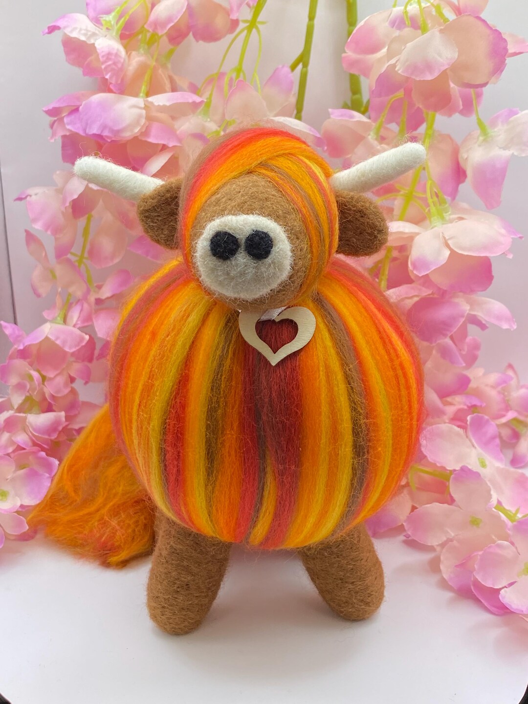Needle Felted Highland Cow - Handmade Autumn Striped Merino Wool Cow ...