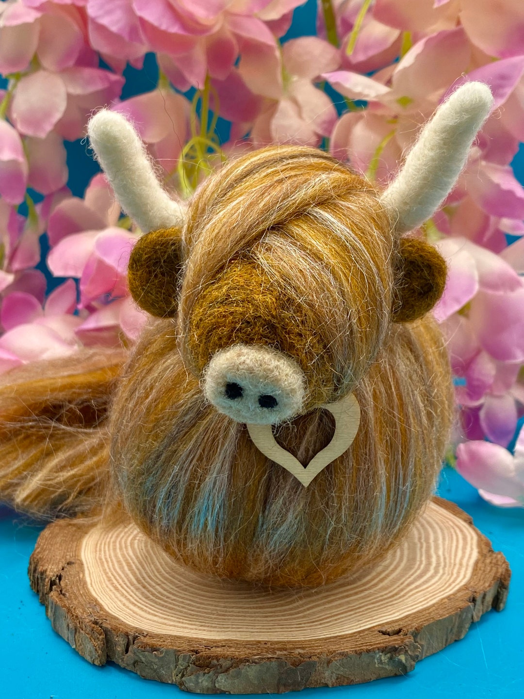 Needle Felted Sitting Striped Highland Cow Handmade Brown Striped ...