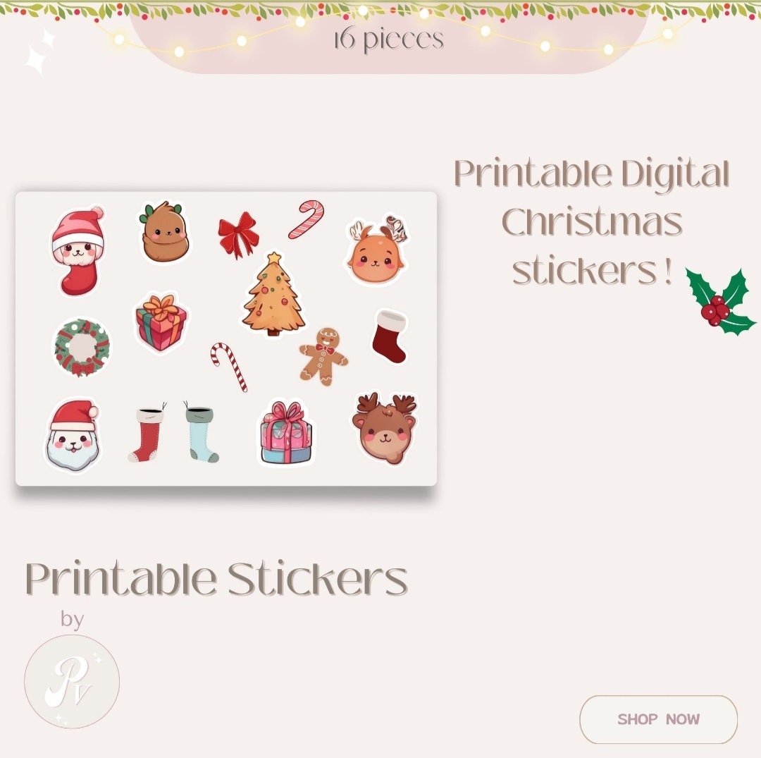 Digital Stickers, Christmas Digital Stickers, Printable Sticker, Kawaii ...