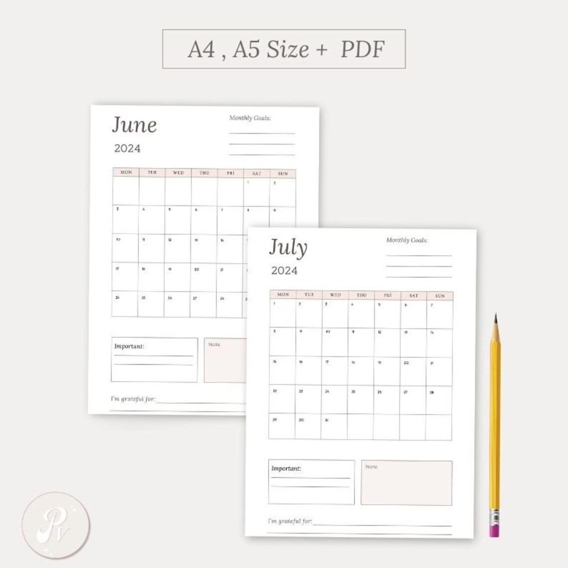 2024 Monthly Planner, Minimal Planner, Printable Planner, Personal ...