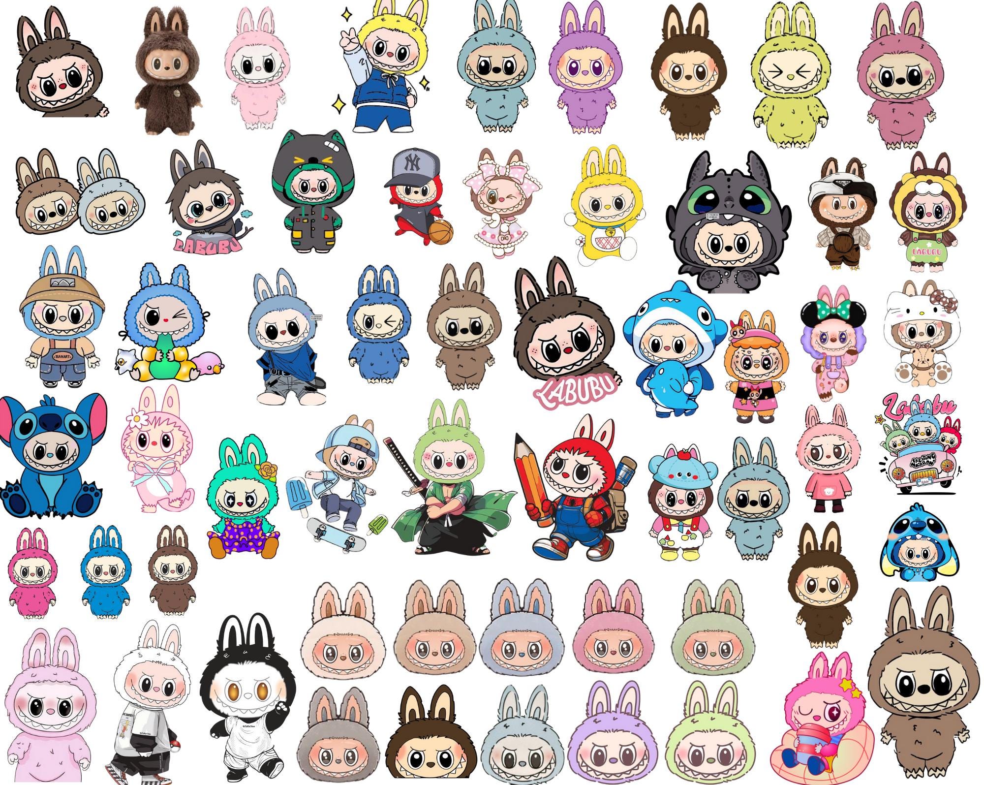 60 Labubu Designs SVG PNG PDF Bundle, Vector Digital Sticker File for Cricut, La Bubu Laser Cut ...