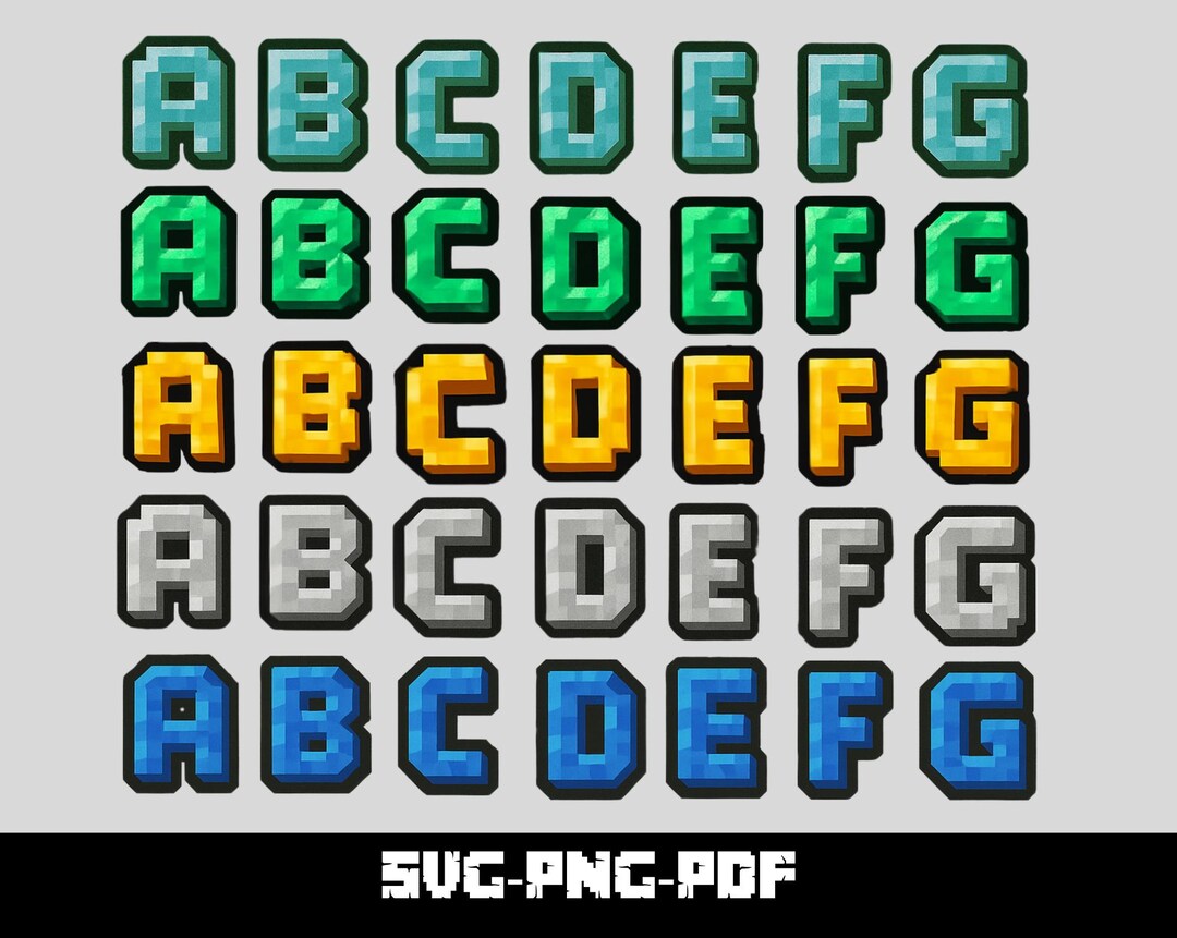 5 Minecraft Font Svg Bundle, SVG PNG PDF, Minecraft Alphabet, Minecraft ...