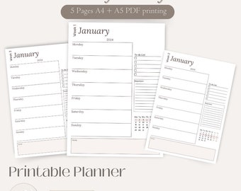 2024 Monthly Planner, Minimal Planner, Printable Planner, Personal ...