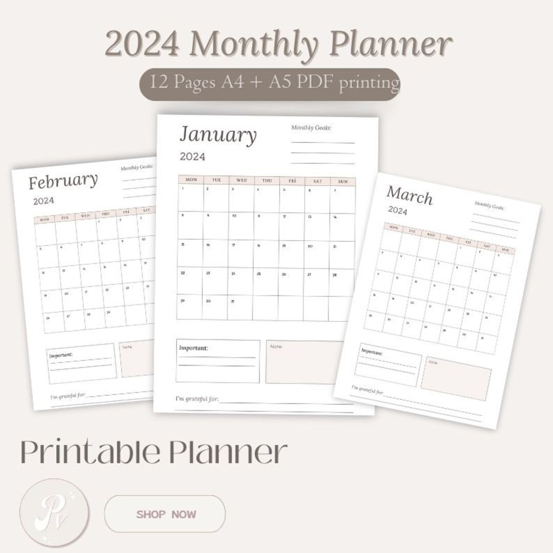 2024 Monthly Planner, Minimal Planner, Printable Planner, Personal ...