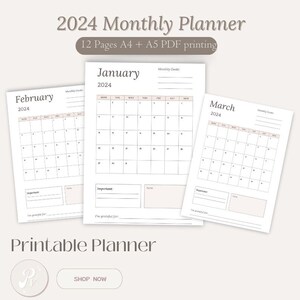 2024 Monthly Planner, Minimal Planner, Printable Planner, Personal ...