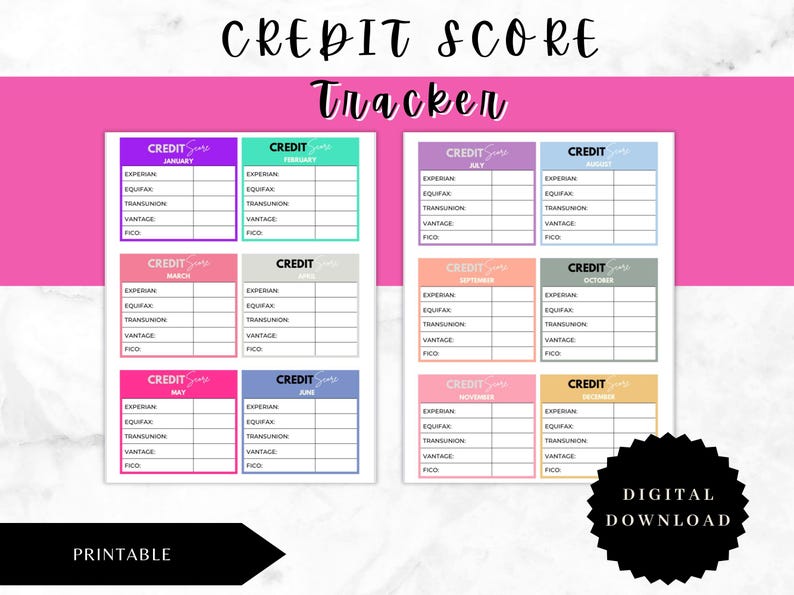 Credit Score Tracker Printable Instant Download - Etsy