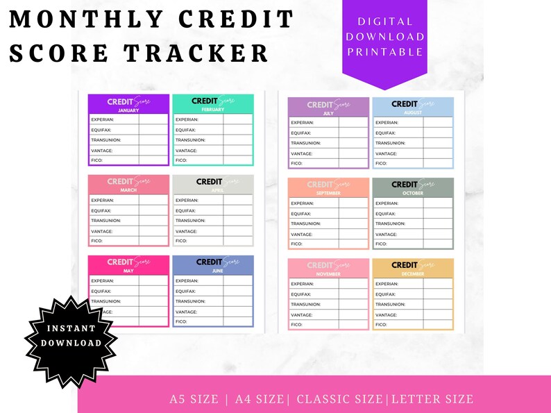 Credit Score Tracker Printable Instant Download - Etsy