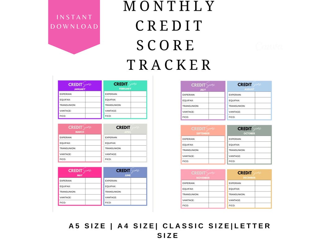 Credit Score Tracker Printable Instant Download - Etsy