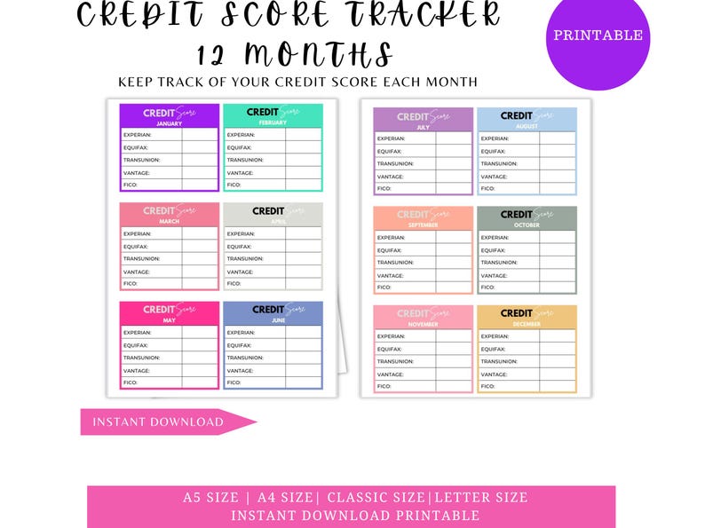 Credit Score Tracker Printable Instant Download - Etsy