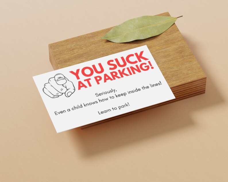 Printable Bad Parking Prank Cards Print at Home Leave on Windshield of ...