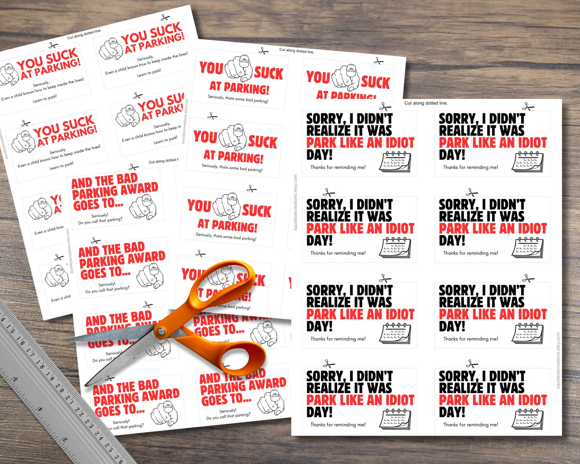 Printable Bad Parking Prank Cards Print at Home Leave on Windshield of ...