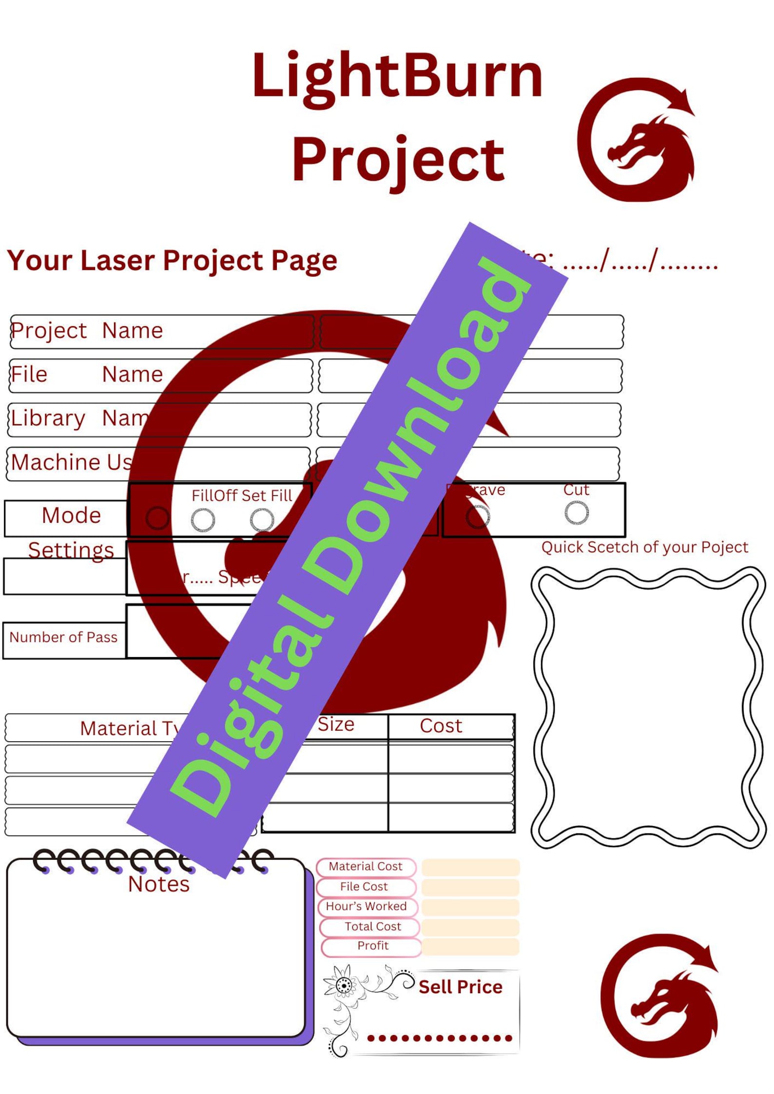 Lightburn Laser Project Personal Tracker Digital Printable Download ...