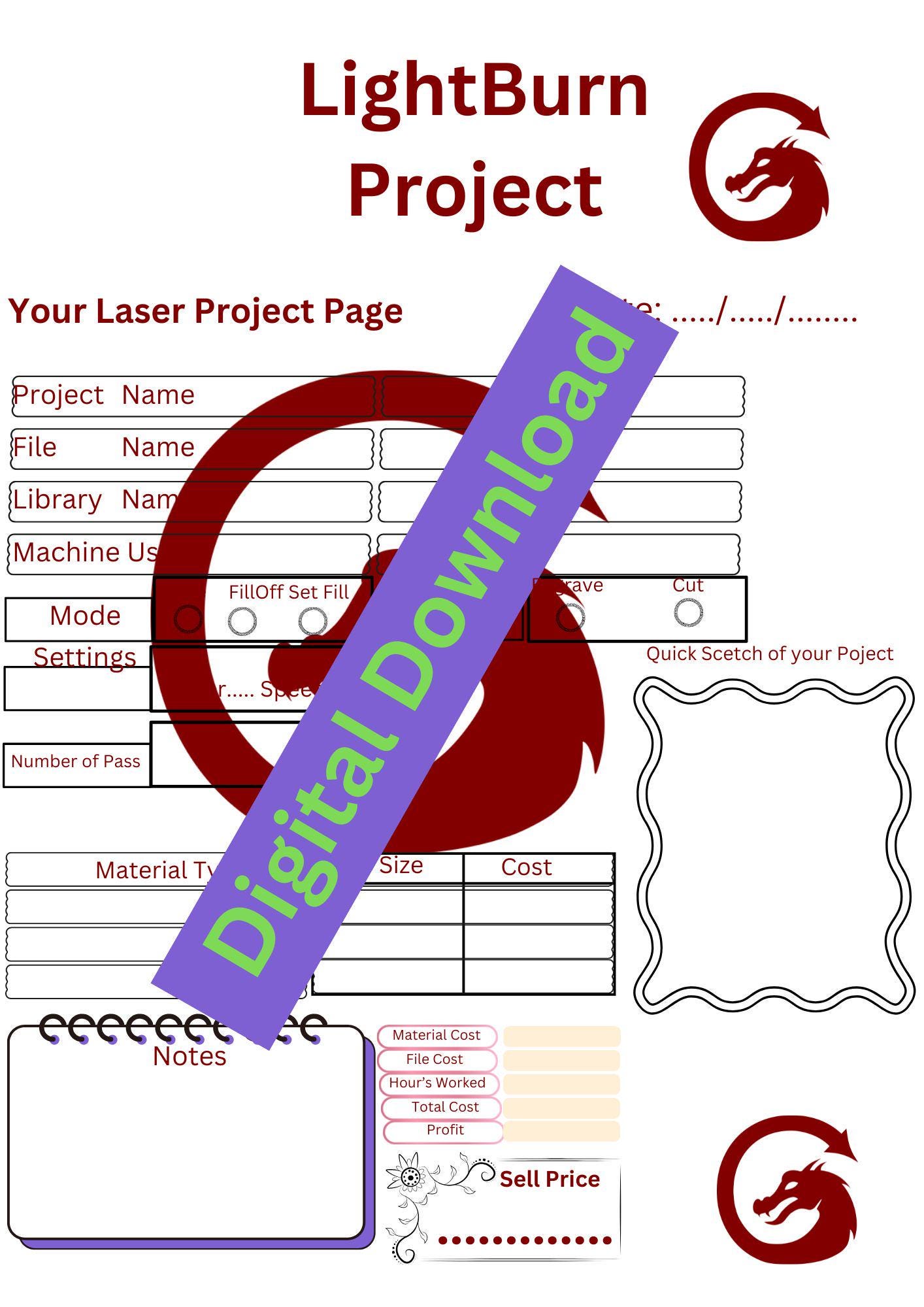 Lightburn Laser Project Personal Tracker Digital Printable Download - Etsy