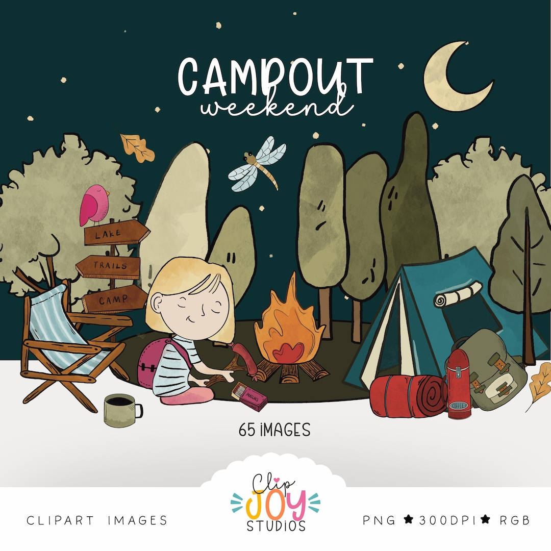 Camping Clipart Set: Hand-drawn Campfire, Tent, S'mores (PNG Digital ...