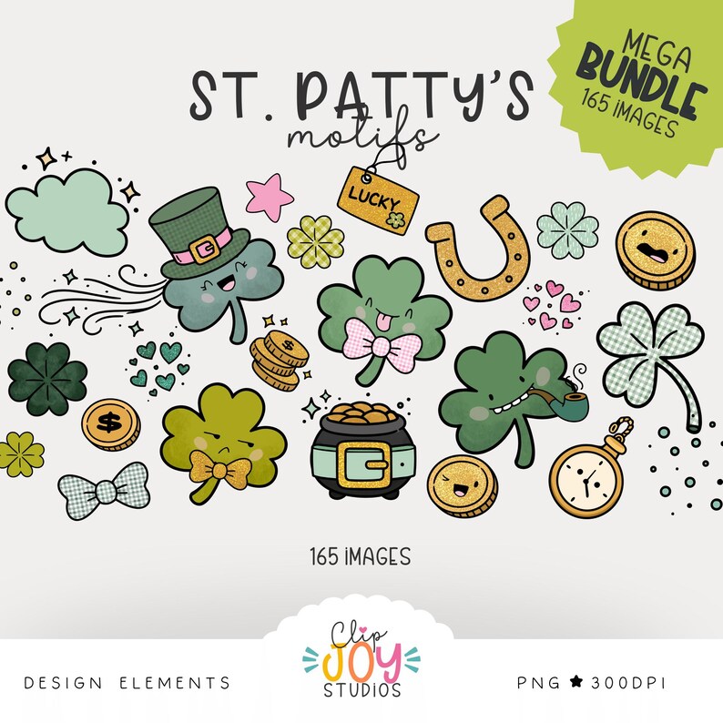 St. Patrick's Day Clipart Bundle: 165 Hand-drawn PNG Images (digital ...
