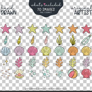 Ocean Summer Clipart Set – 70 Cute Beach Animals & Sea Icons – Hand ...