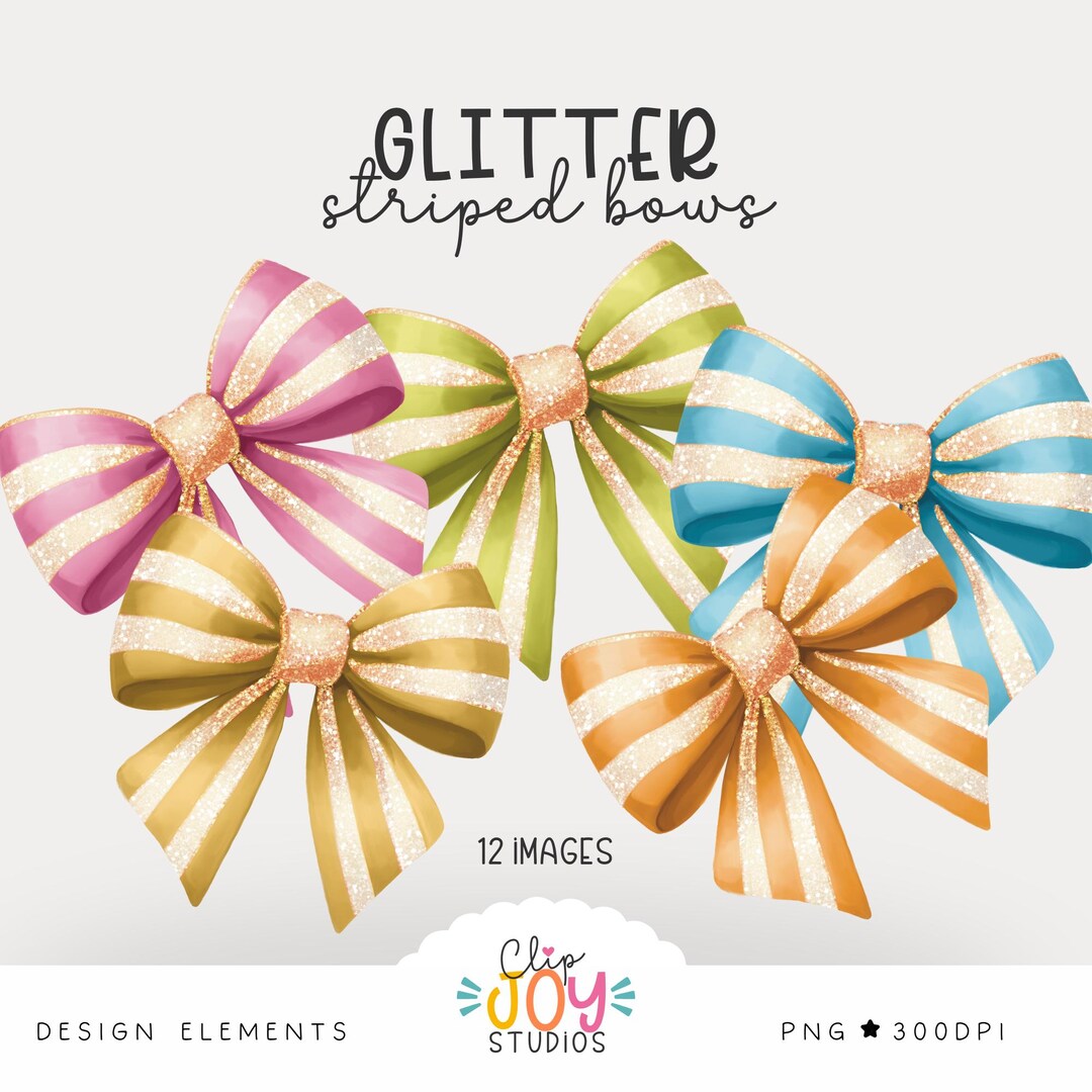 Glitter Striped Bow Clipart | Gold Accent PNG (digital Download) - Etsy