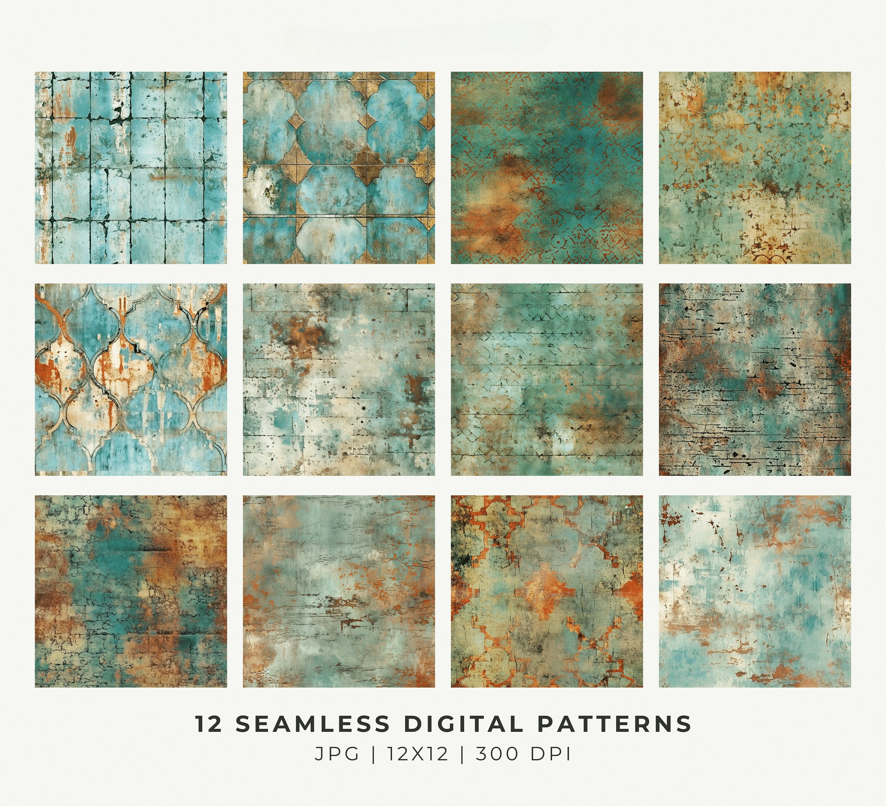 Distressed Patina Patterns-digital Paper Pack-seamless Antique Copper ...