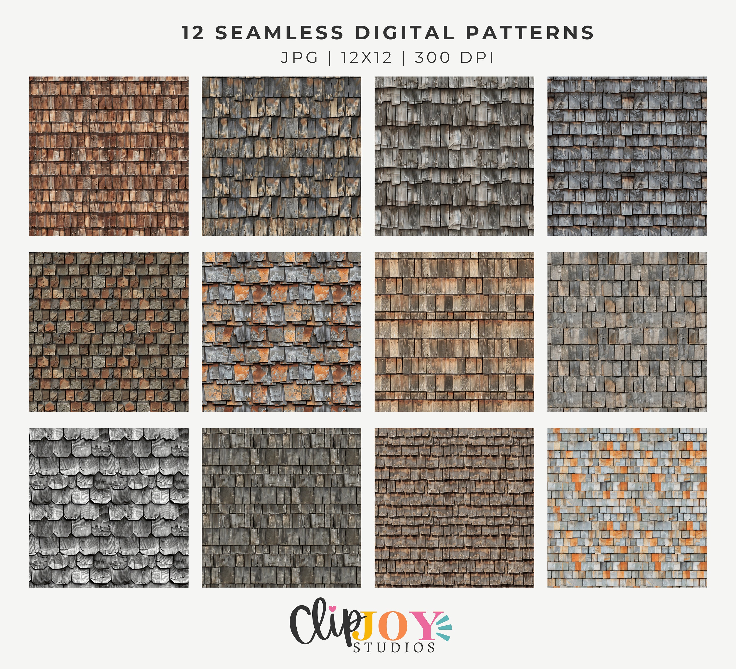 Wooden Shakes Textures, Shingles Seamless Patterns, 12 Downloadable ...