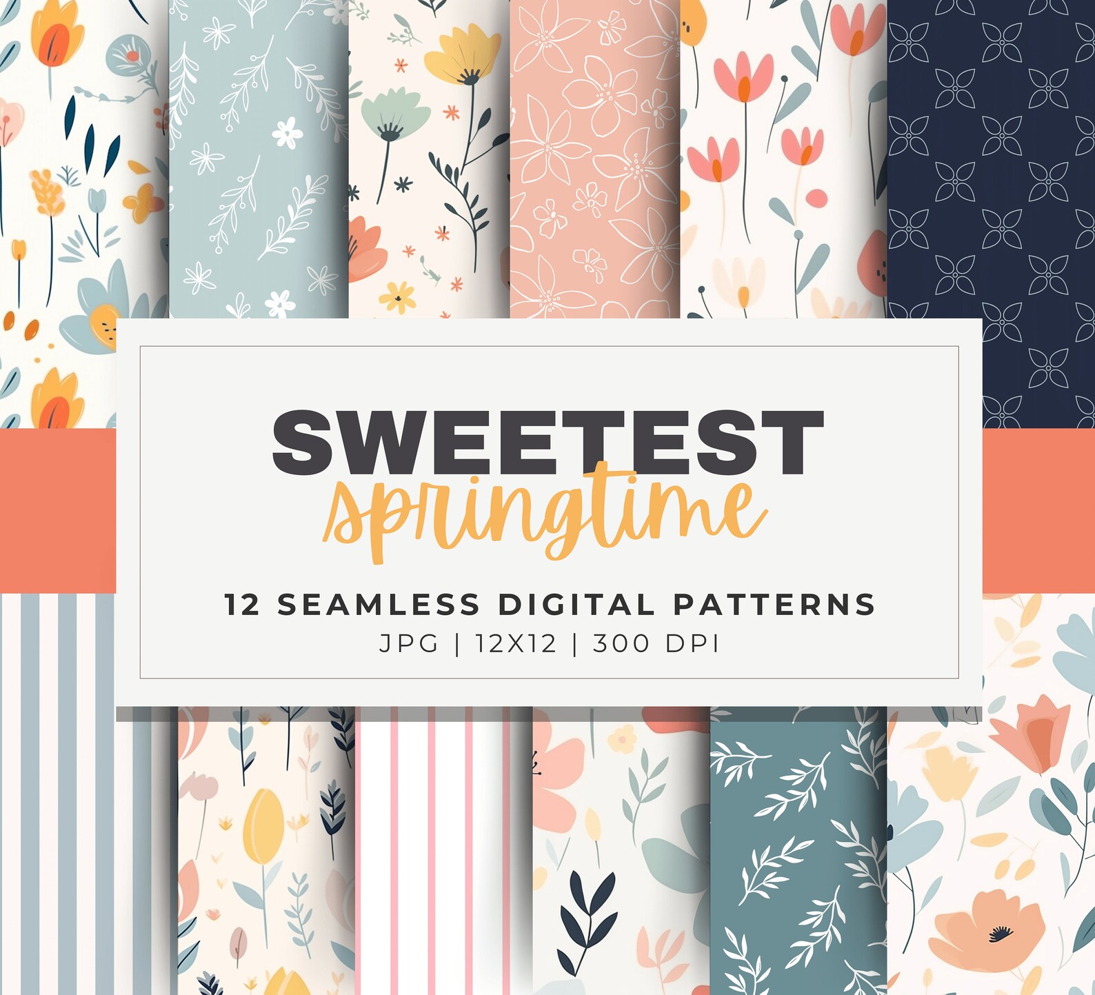 Sweet Springtime Digital Papers, 12 Downloadable Seamless Patterns ...