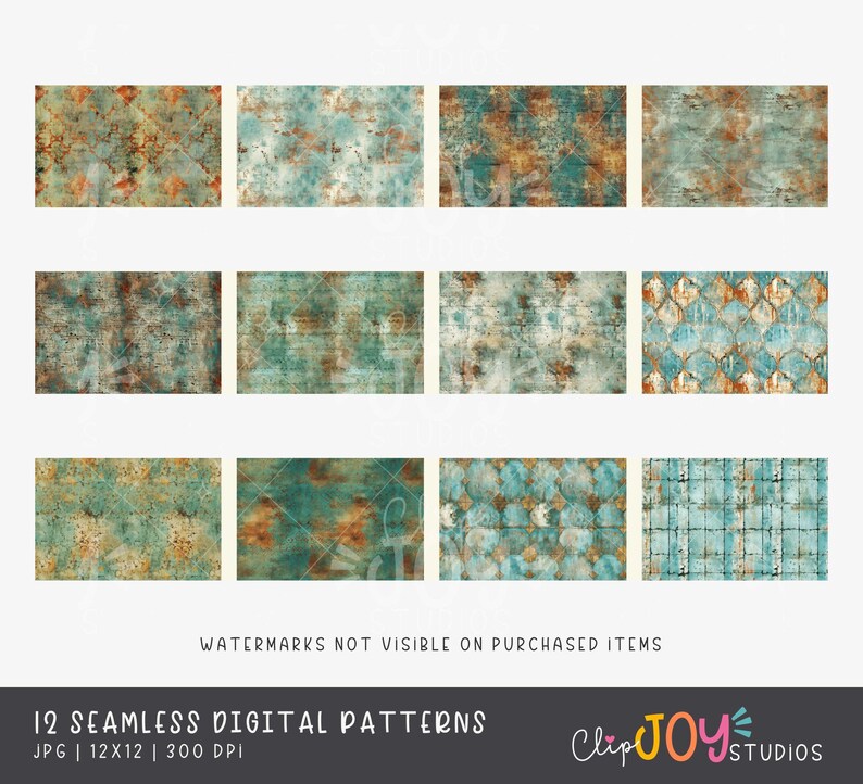 Distressed Patina Patterns-digital Paper Pack-seamless Antique Copper ...