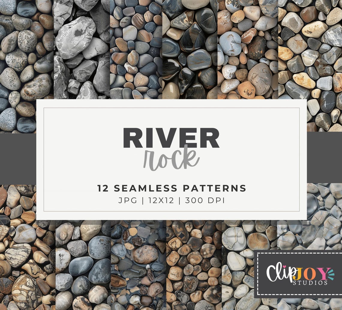 River Rocks Seamless Textures, 12 Downloadable Digital Papers, Nature ...