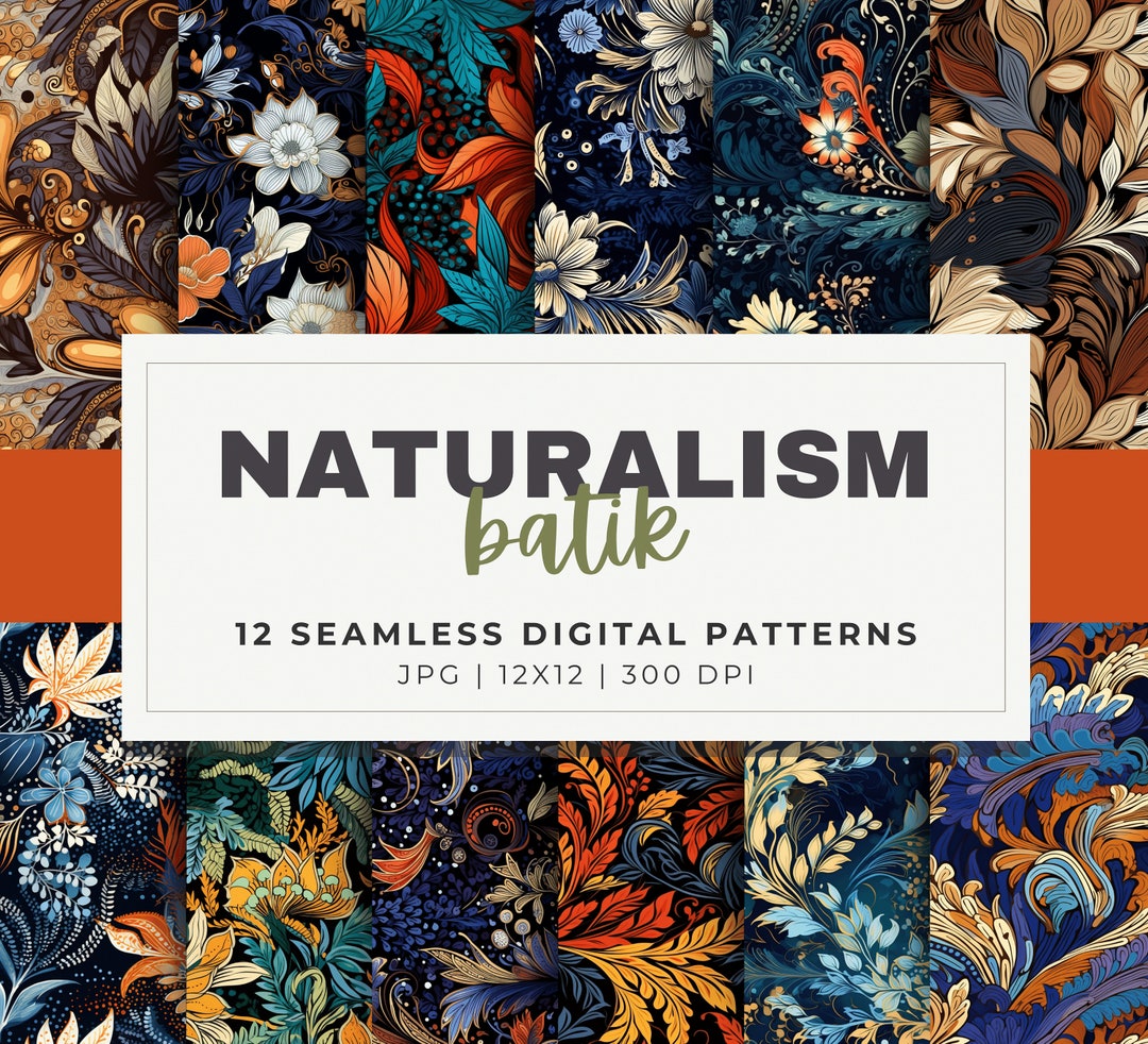 Naturalism Batik Floral Patterns Digital Paper, 12 Seamless, 12x12 Fall ...