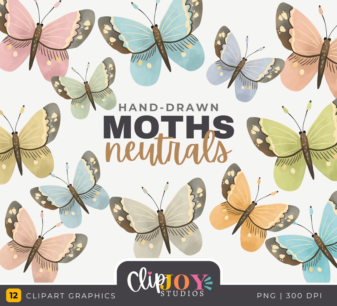Neutral Moth Clipart Hand-drawn Nature Graphics Watercolor PNG Files ...