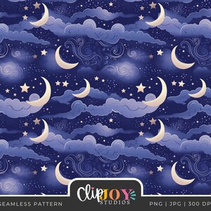 Seamless Moon Pattern Starry Sky Design, Printable Space Paper ...