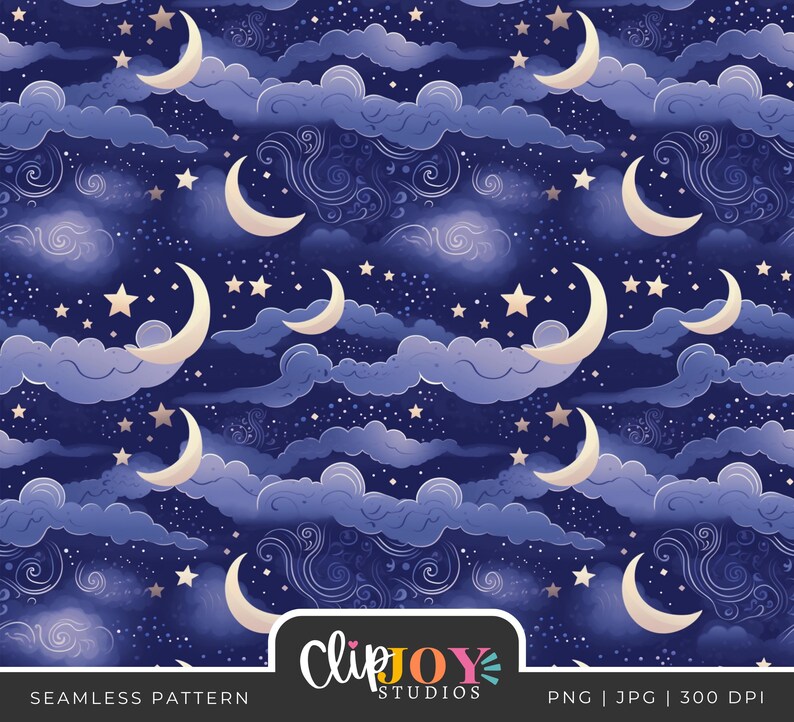 Seamless Moon Pattern Starry Sky Design, Printable Space Paper ...