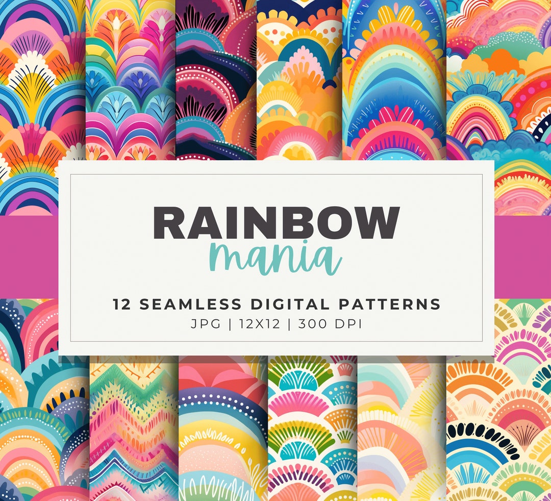 Bright Boho Rainbow Patterns Digital Paper, 12 Seamless, 12x12 Fantasy ...