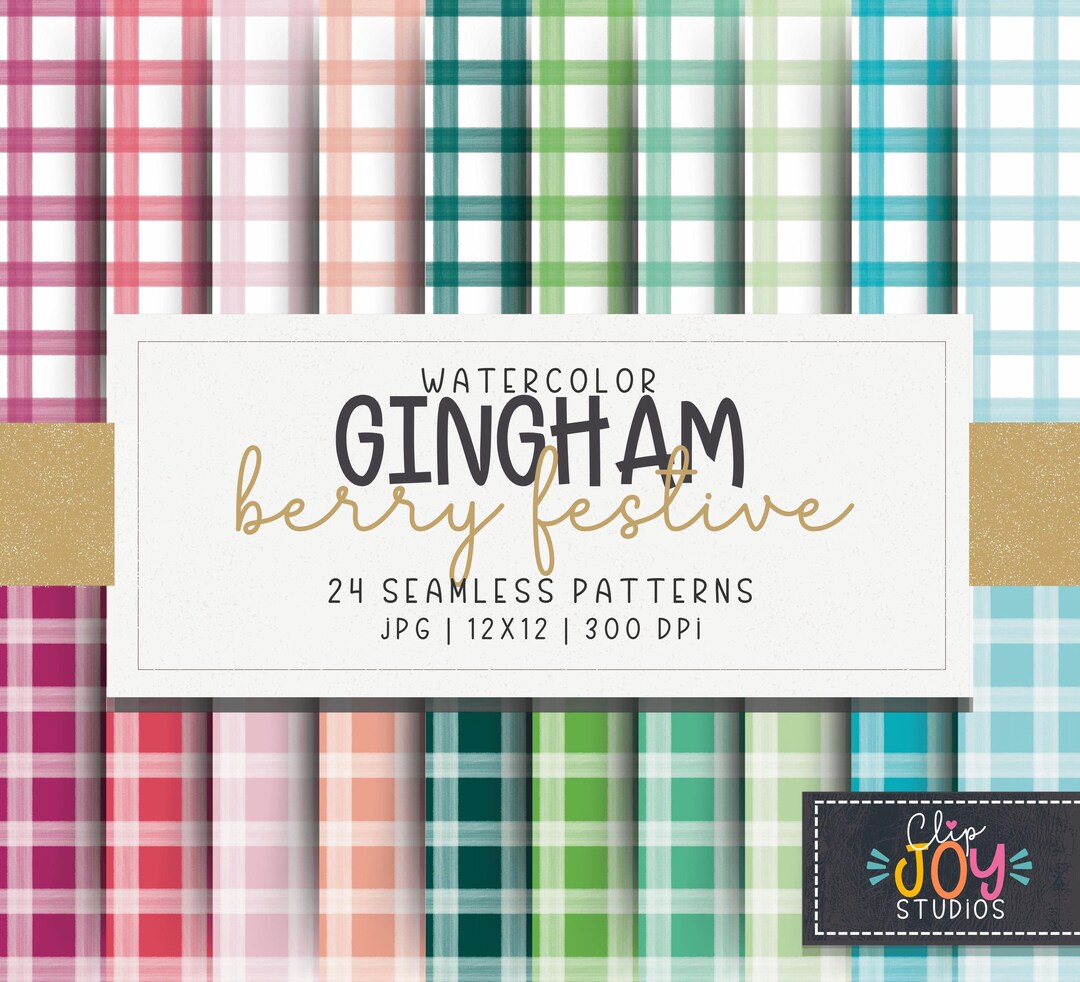 Watercolor Gingham Check Pattern: Berry Festive Digital Paper ...
