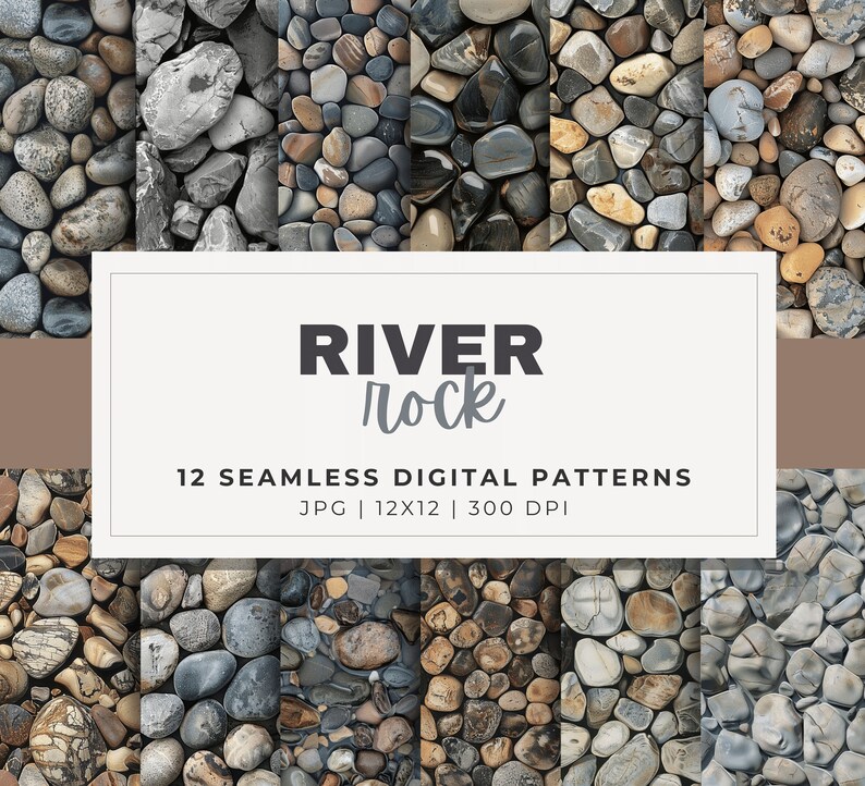 River Rocks Seamless Textures, 12 Downloadable Digital Papers, Nature ...