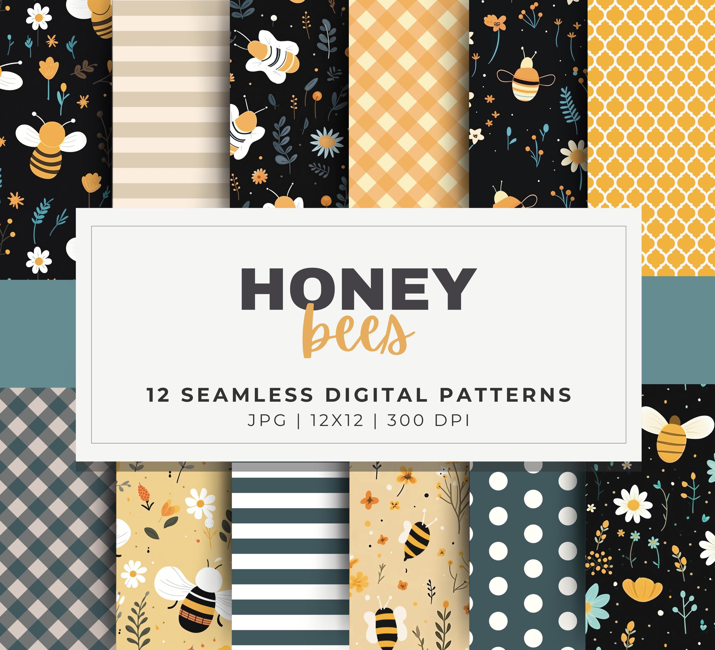Cute Honey Bees Seamless Patterns, 12 Downloadable Digital Papers, Bee ...