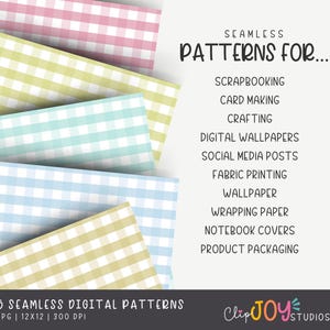 Pastel Gingham Digital Paper – Spring Seamless Backgrounds, Hand-drawn ...