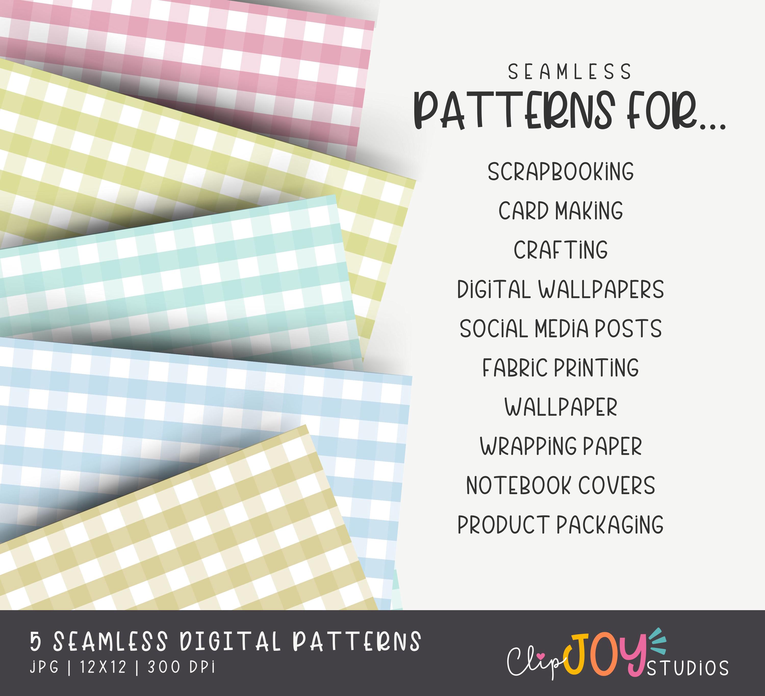 Pastel Gingham Digital Paper – Spring Seamless Backgrounds, Hand-drawn ...