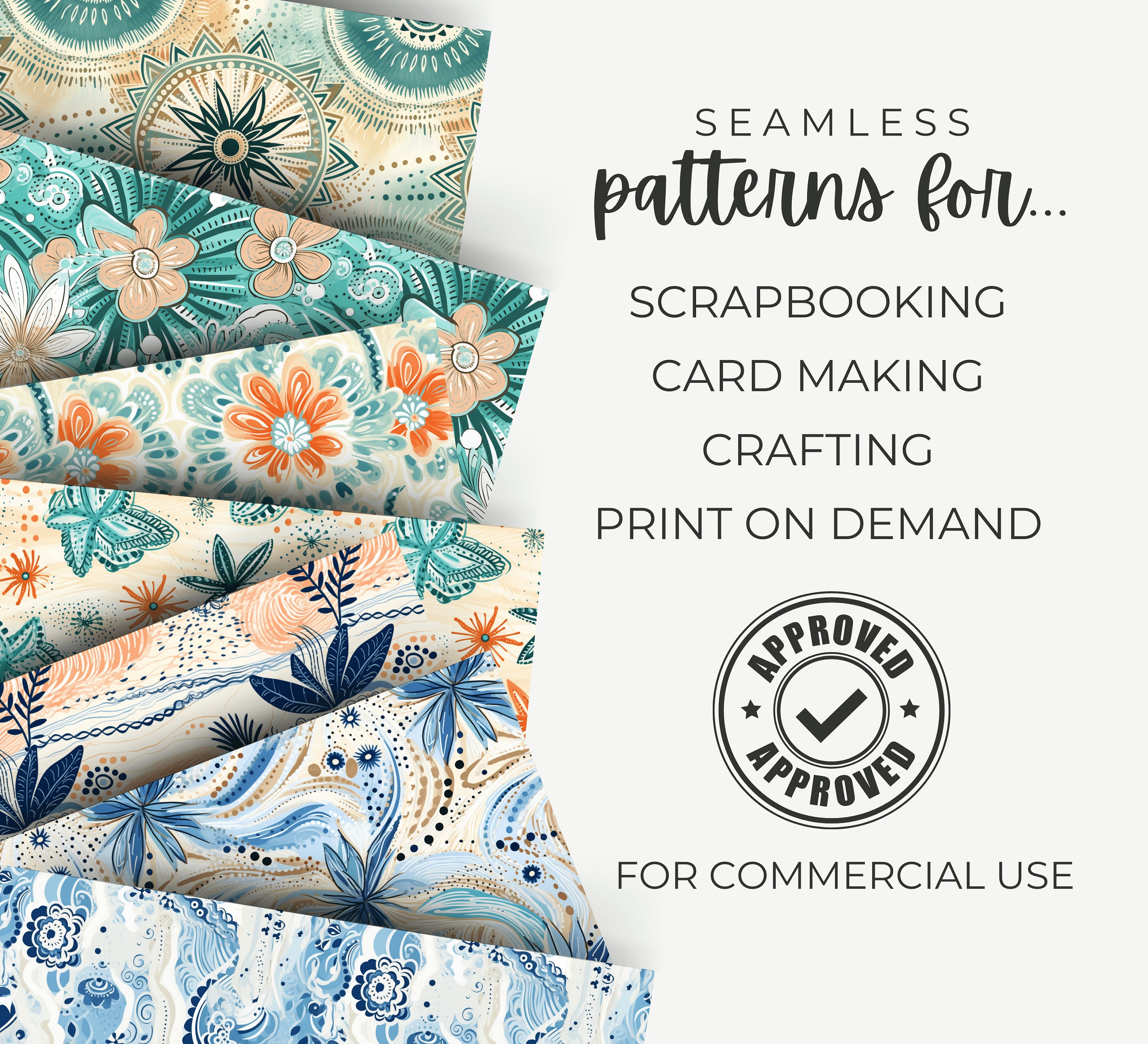 Beach Vibes Pattern Digital Paper, 12 Seamless, 12x12 Tropical Ocean ...