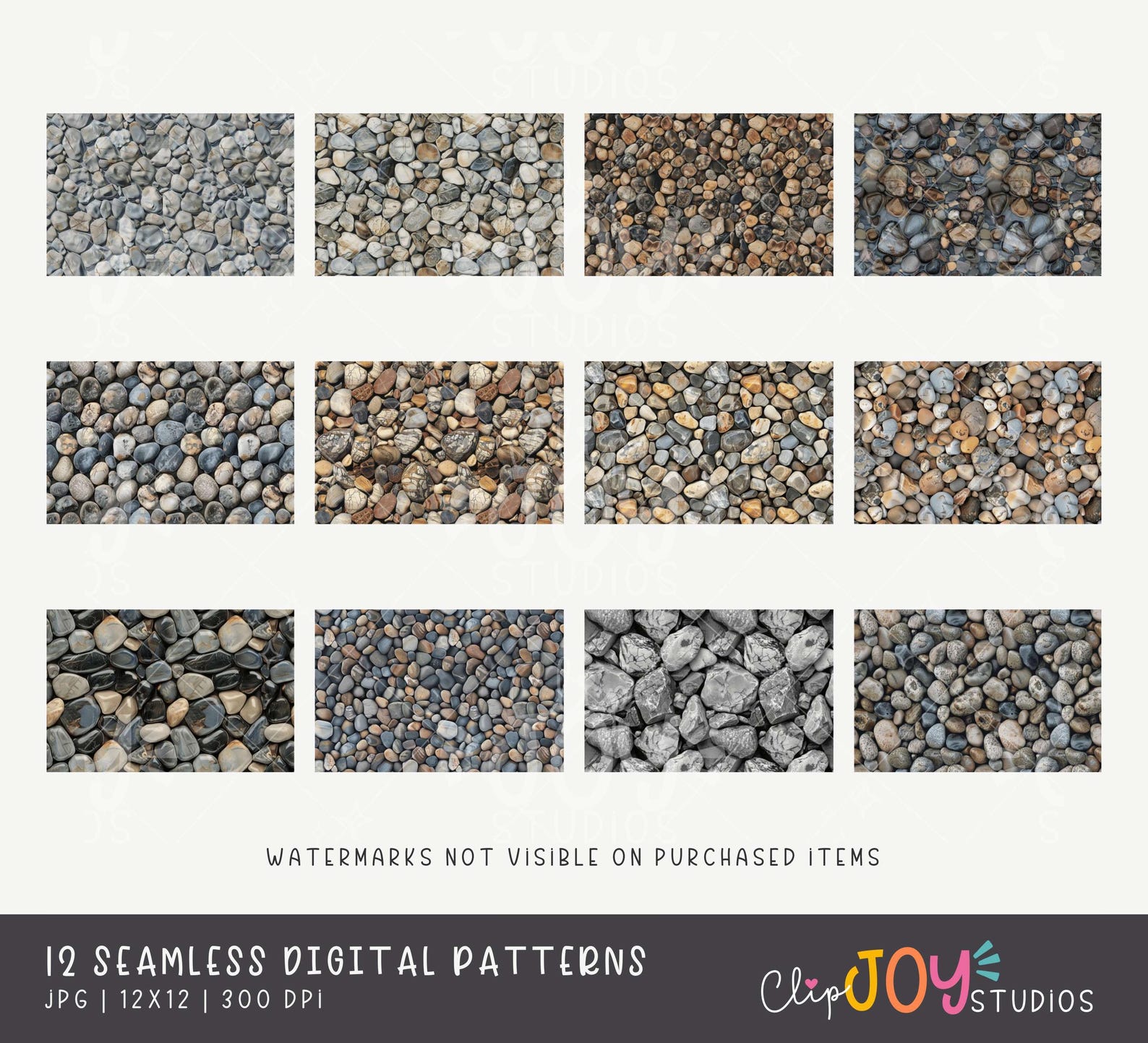 River Rocks Seamless Textures, 12 Downloadable Digital Papers, Nature ...