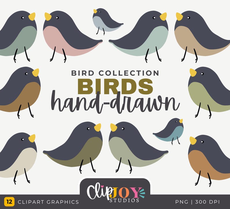 Cute Hand-drawn Little Bird Clipart, Neutral Nature Clip Art, Animal ...