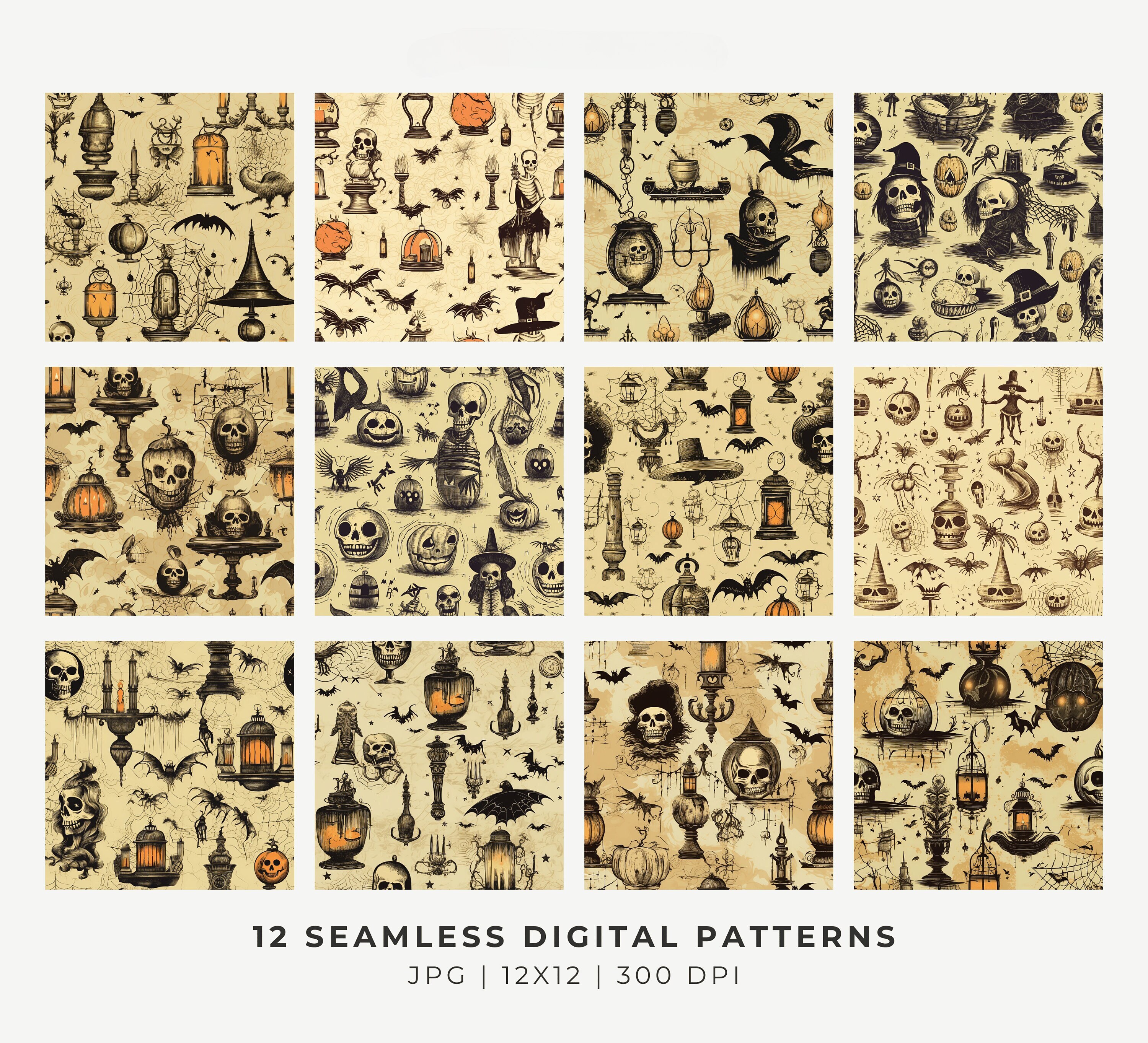 Vintage Halloween Patterns Digital Paper Pack Seamless Design ...