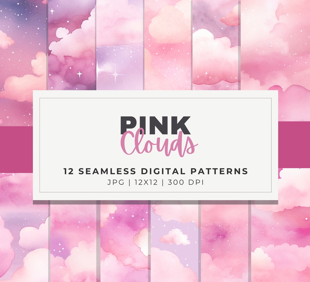 Watercolor Pink Clouds Digital Paper Pack-seamless Patterns, Printable Backgrounds-scrapbooking ...