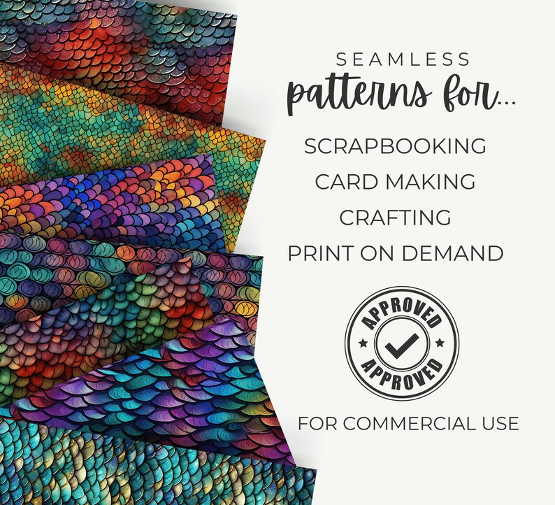 Rainbow Dragon Scale Patterns Digital Paper, 12 Seamless, 12x12 Fantasy ...