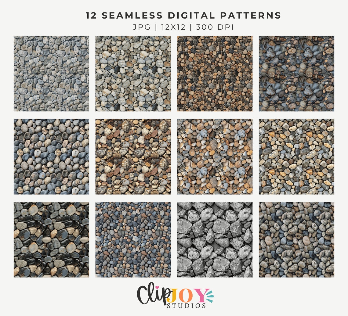 River Rocks Seamless Textures, 12 Downloadable Digital Papers, Nature ...