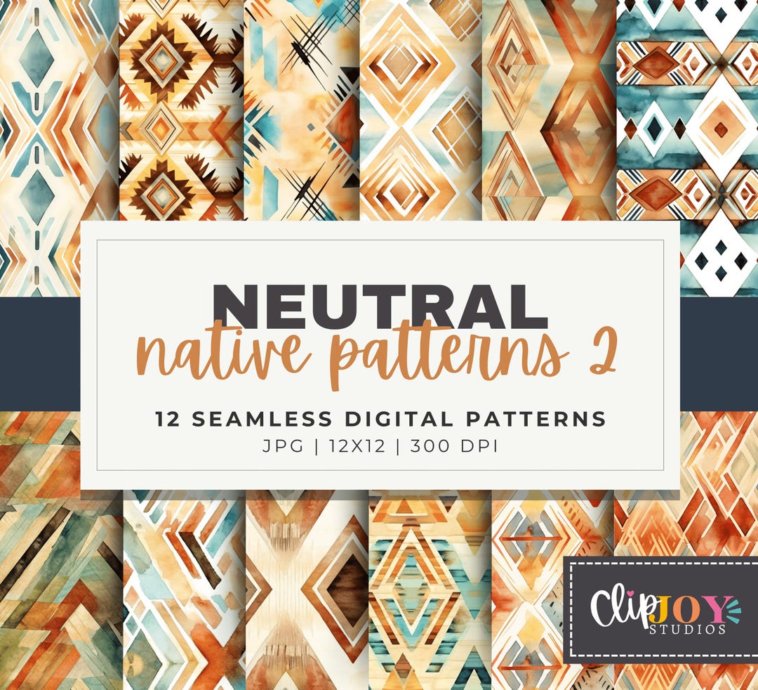 Neutral Indigenous Tribal Patterns Digital Paper, 12 Seamless, 12x12 ...