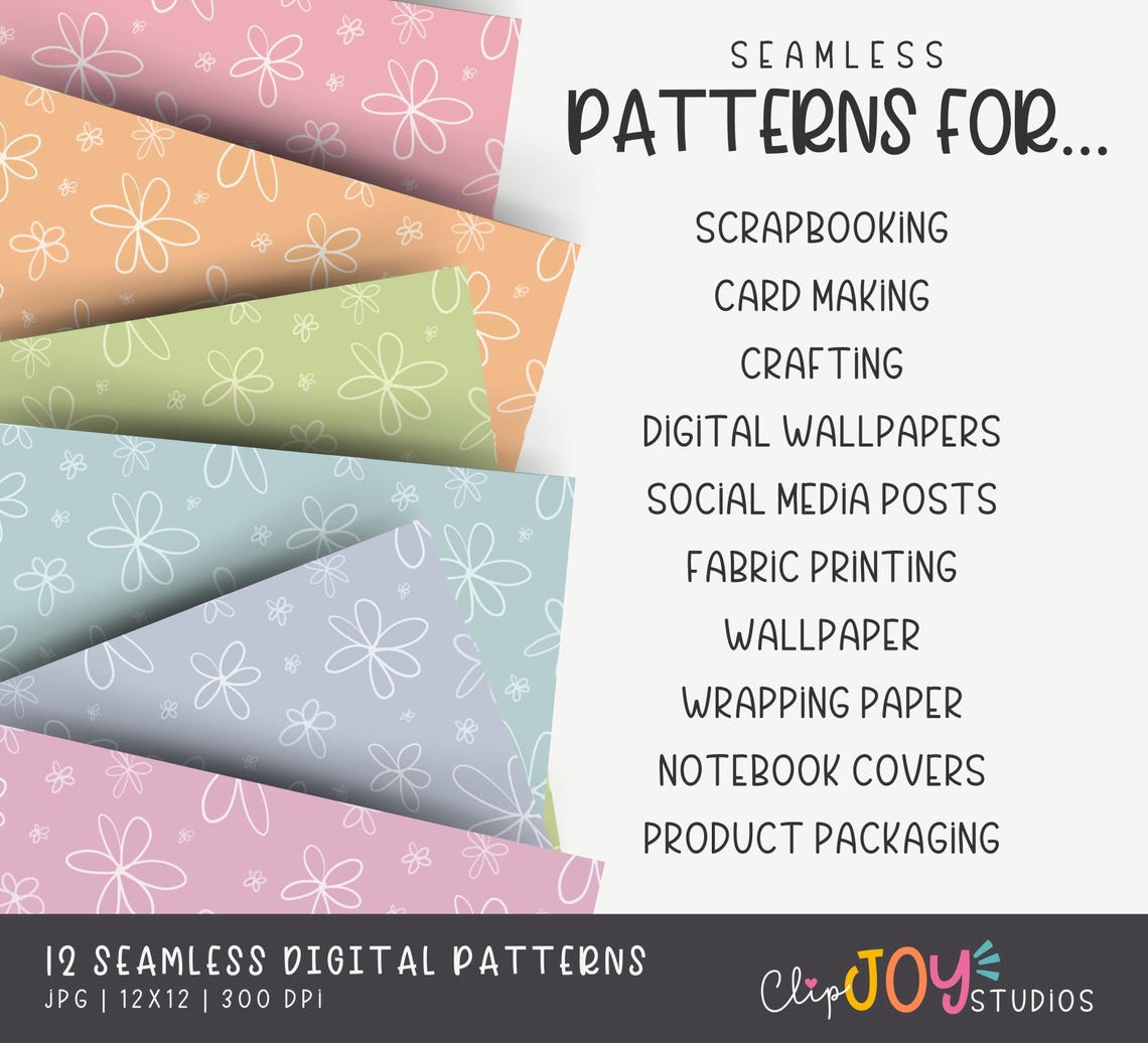 Muted Daisy Seamless Patterns: Soft Pastel Floral Backgrounds ...