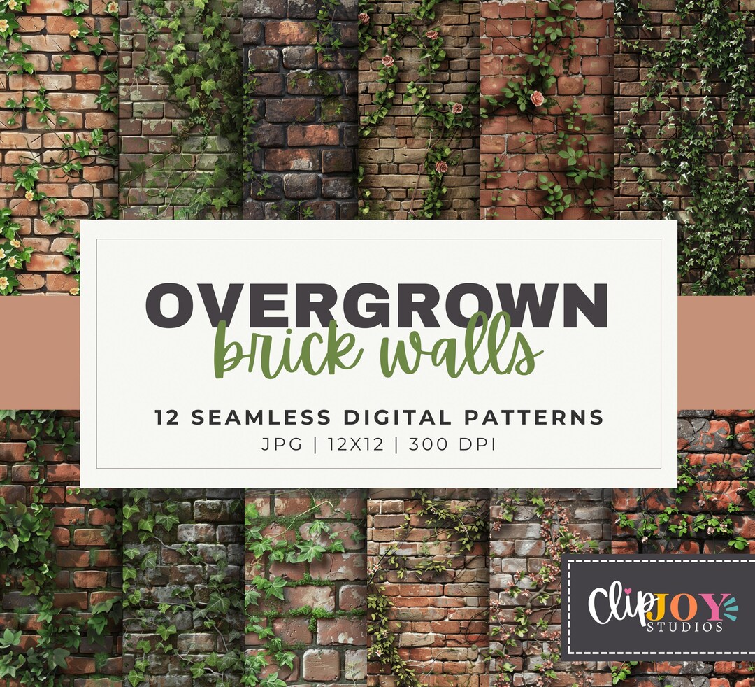 Overgrown Brick Walls Digital Papers, 12 Seamless Textures, 12x12, JPG ...