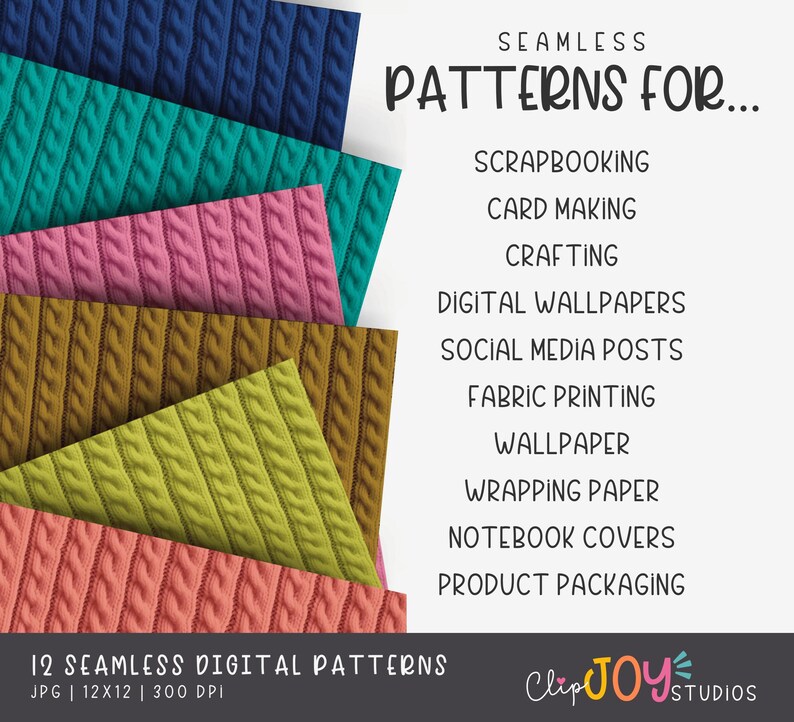 Cable Knit Spring Texture – 12 Vibrant Seamless Digital Papers (JPEG ...