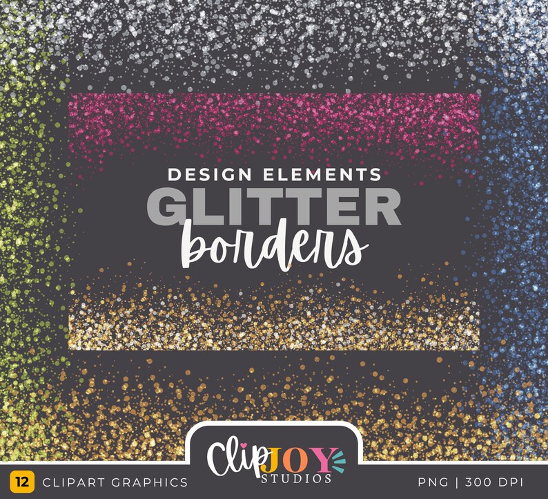 Rainbow Glitter Borders, Sparkling Overlay Clipart, PNG Graphics ...