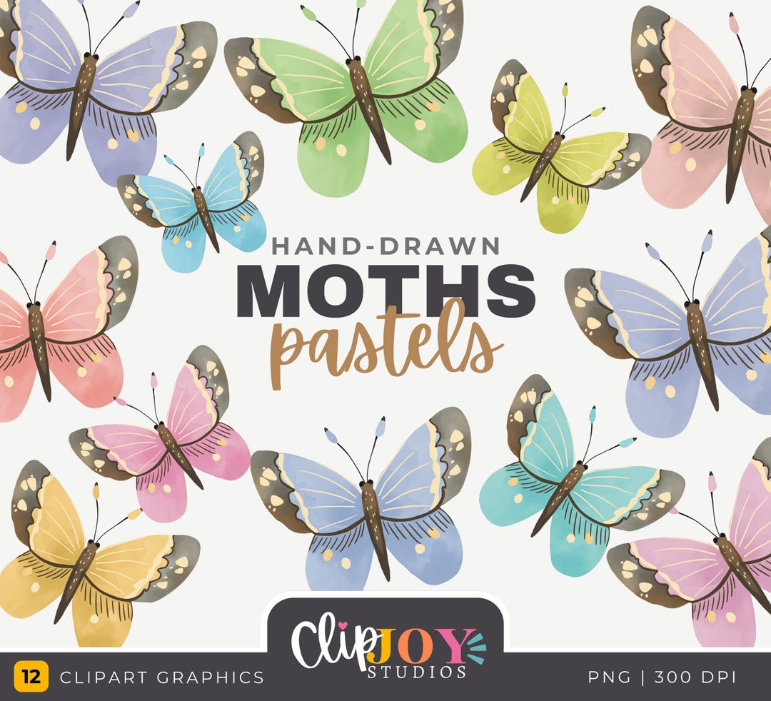Pastel Moth Clipart Hand-drawn Nature Graphics Watercolor PNG Files for ...